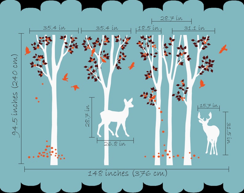 Tall Trees Wall Decals With Leaves Nursery Wall Stickers With - Etsy