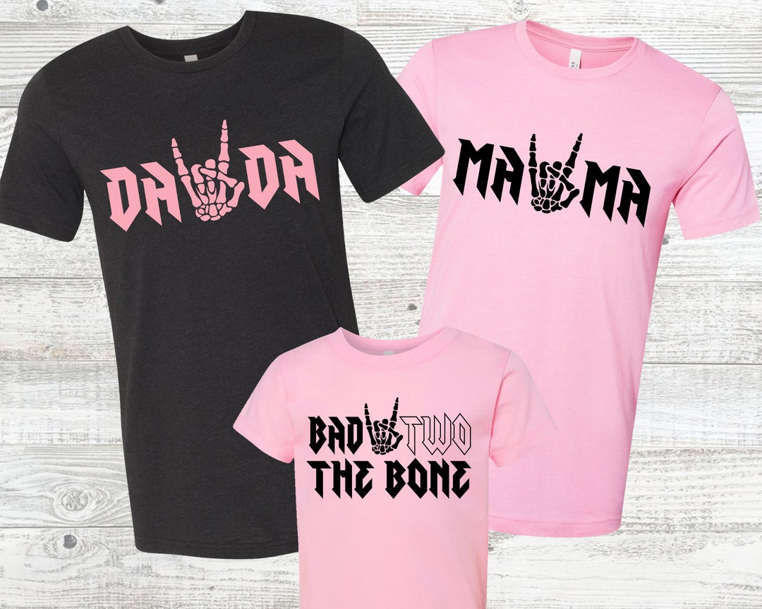 Bad TWO the Bone Matching Family Shirts in Pink - Rock Theme Birthday ...