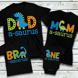 Dinosaur 1st Birthday Family on Black Shirts - Dino 1st Birthday Boy ...
