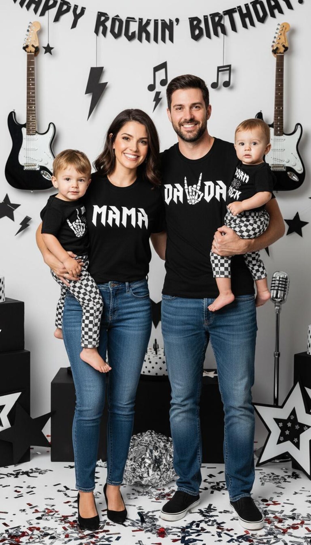 Rock Music Themed Birthday Family Shirts - One Rocks, Born Two Rock ...