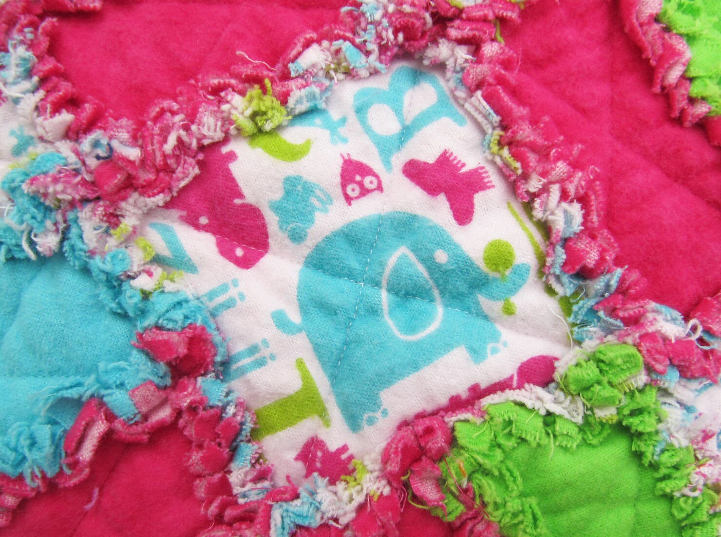 Zoo Animal Rag Quilt for Baby/Toddler in hot pink blue and | Etsy