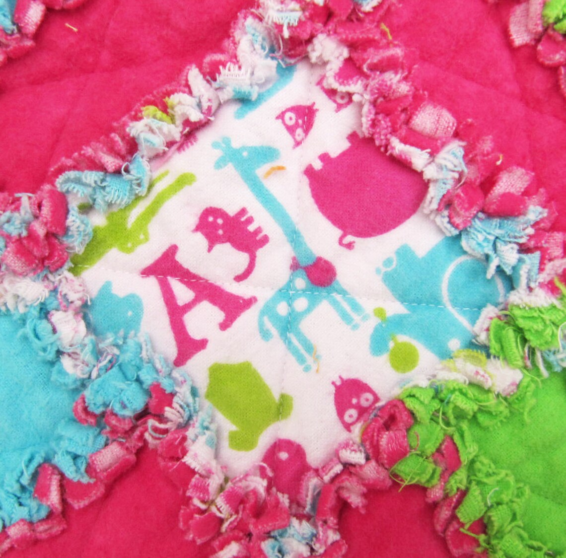 Zoo Animal Rag Quilt for Baby/toddler in Hot Pink Blue and | Etsy