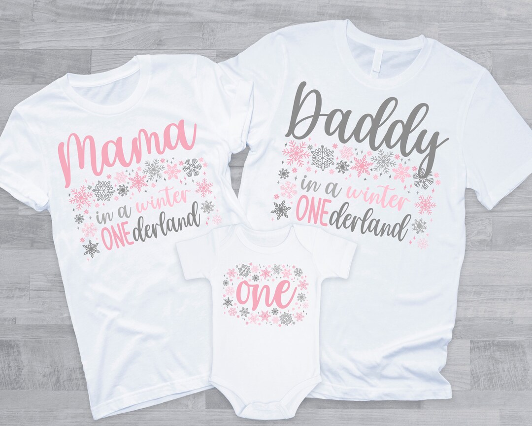 Winter Onederland Birthday Family Shirts - Snowflake Pink Gray Girl ...