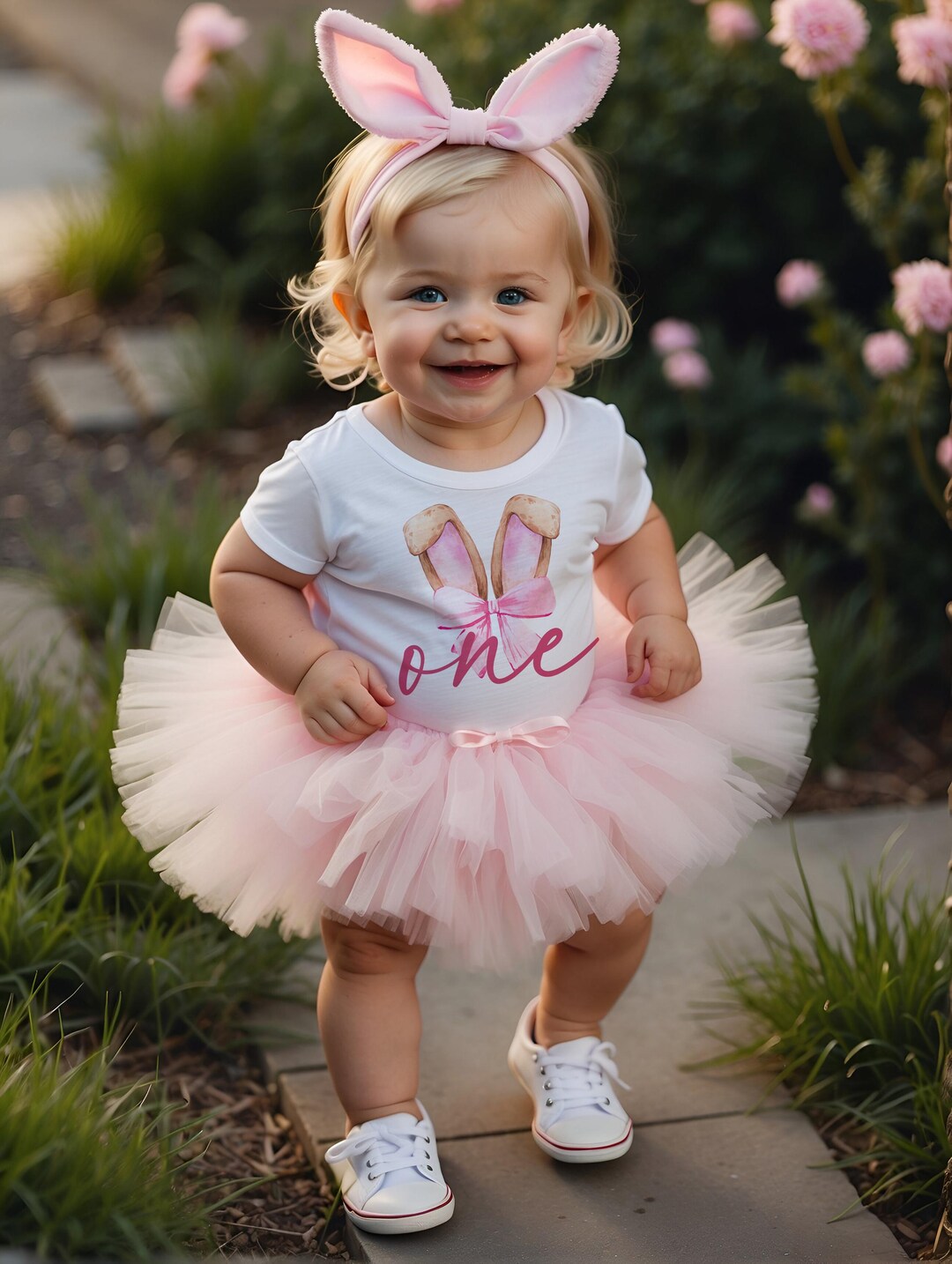 Coquette Bow Bunny 1st Birthday Bodysuit for Girl - Some Bunny is One ...