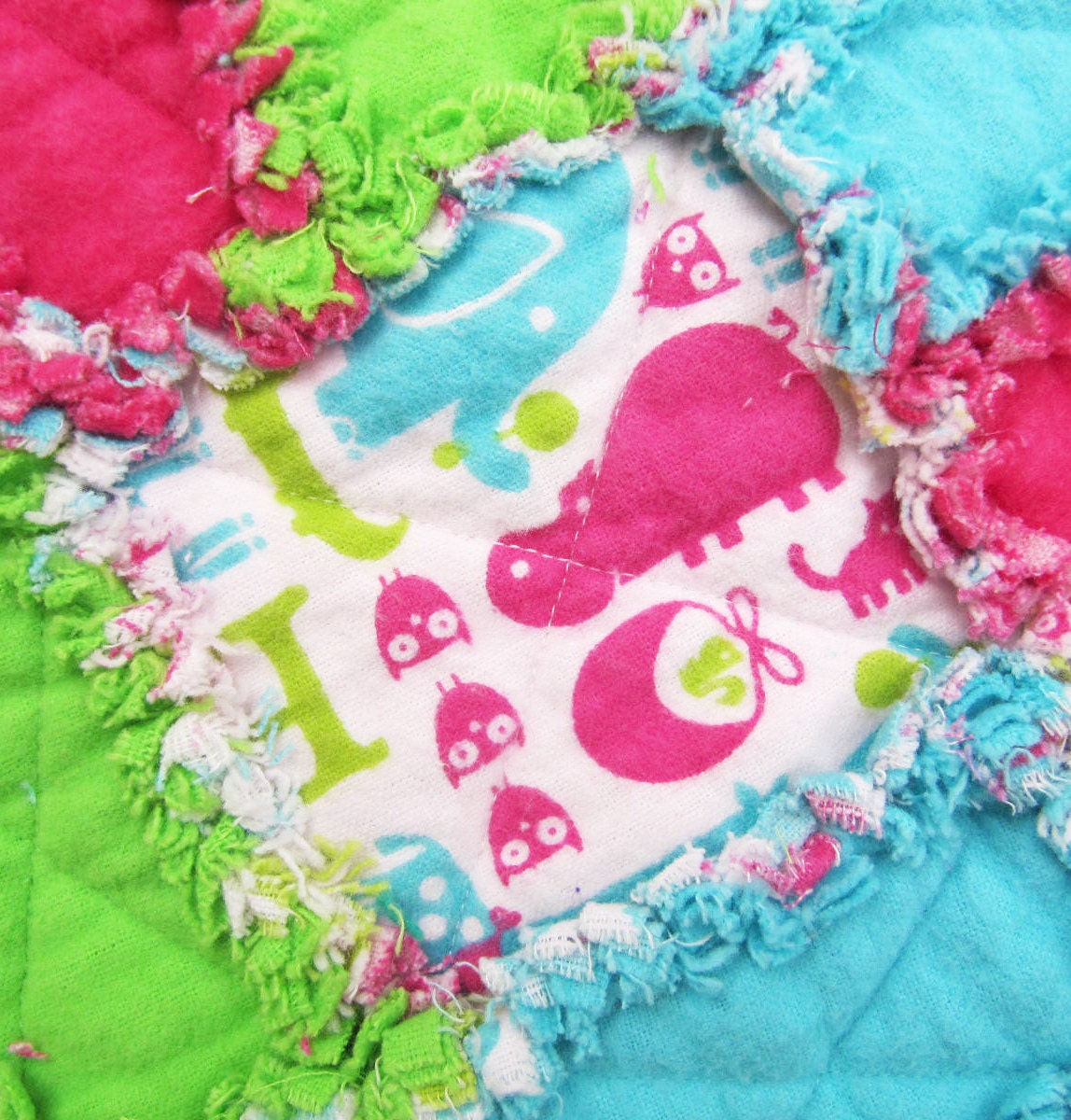 Zoo Animal Rag Quilt for Baby/Toddler in hot pink blue and | Etsy