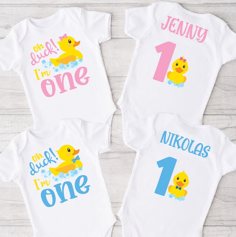 Rubber Ducky 1st Birthday Twins Bodysuits - First Birthday, Oh Duck ...