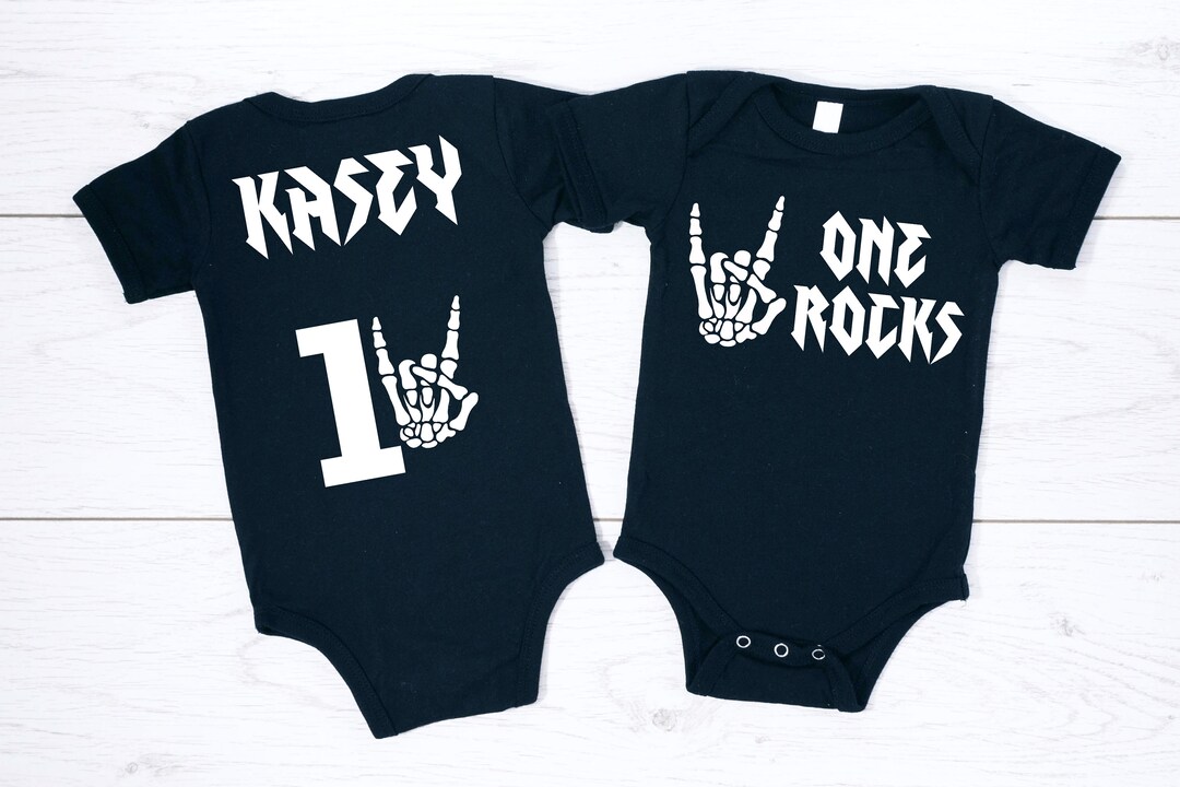 ONE Rocks Birthday Boy Shirt - 1st Birthday, One Year Old, Skeleton ...