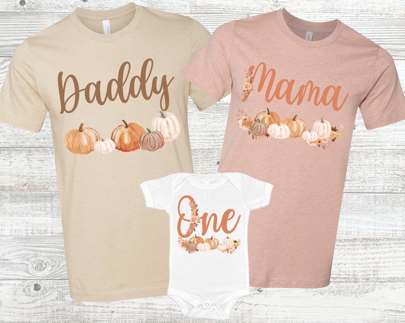 Autumn Boho Pumpkin Birthday Family Shirts - Earth Tone Pumpkin 1st ...