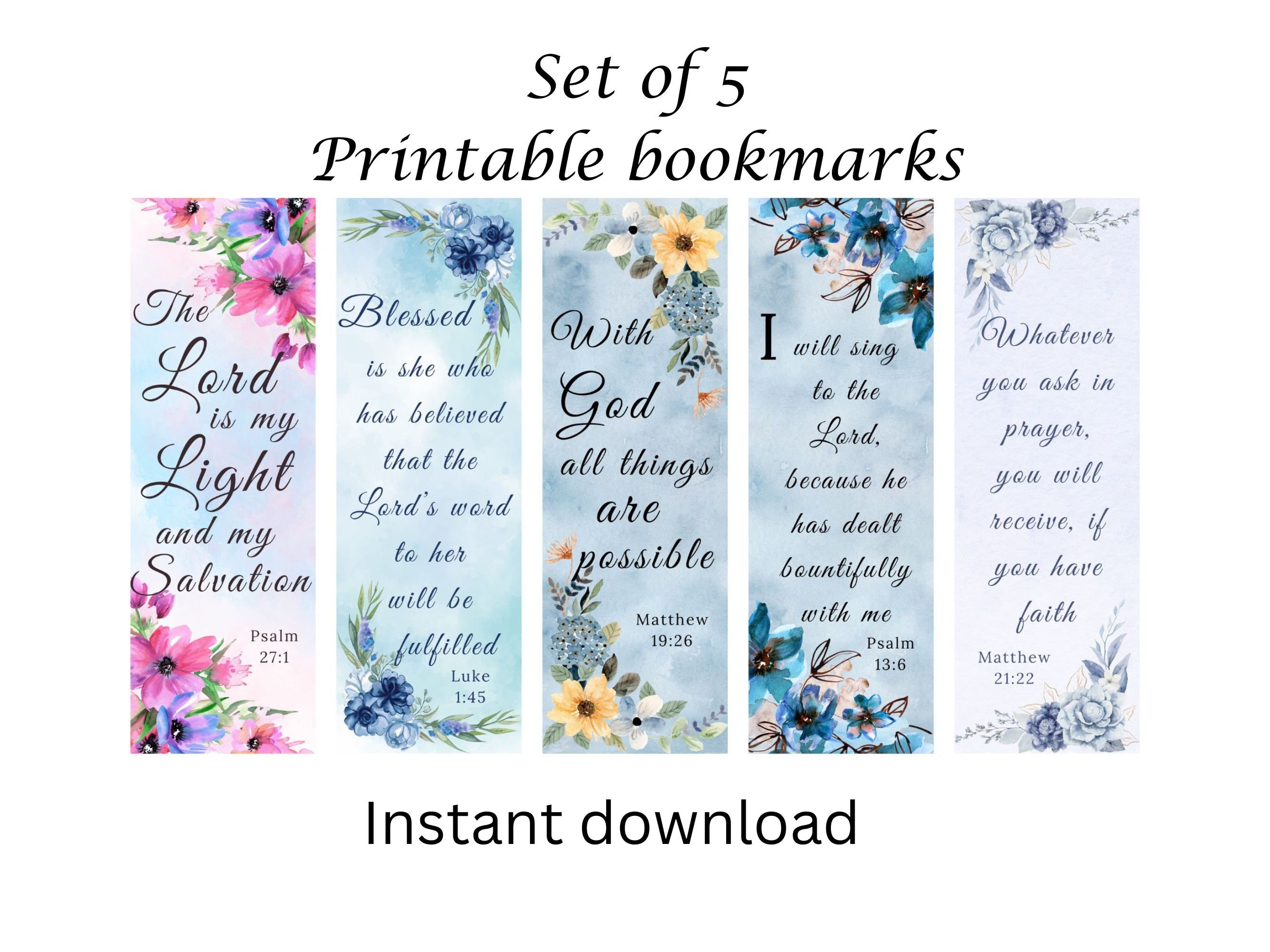 Printable Christian Inspirational Bookmarks, Set of 5 Digital ...