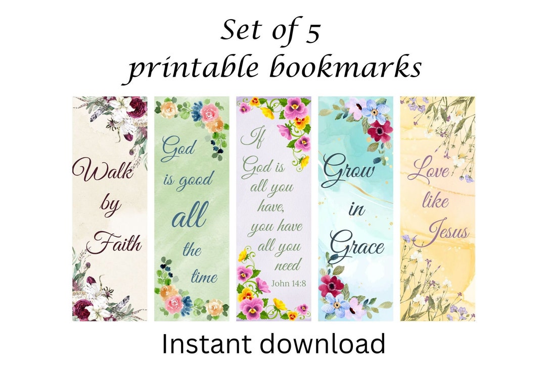 Printable Christian Inspirational Bookmarks, Set of 5 Digital ...