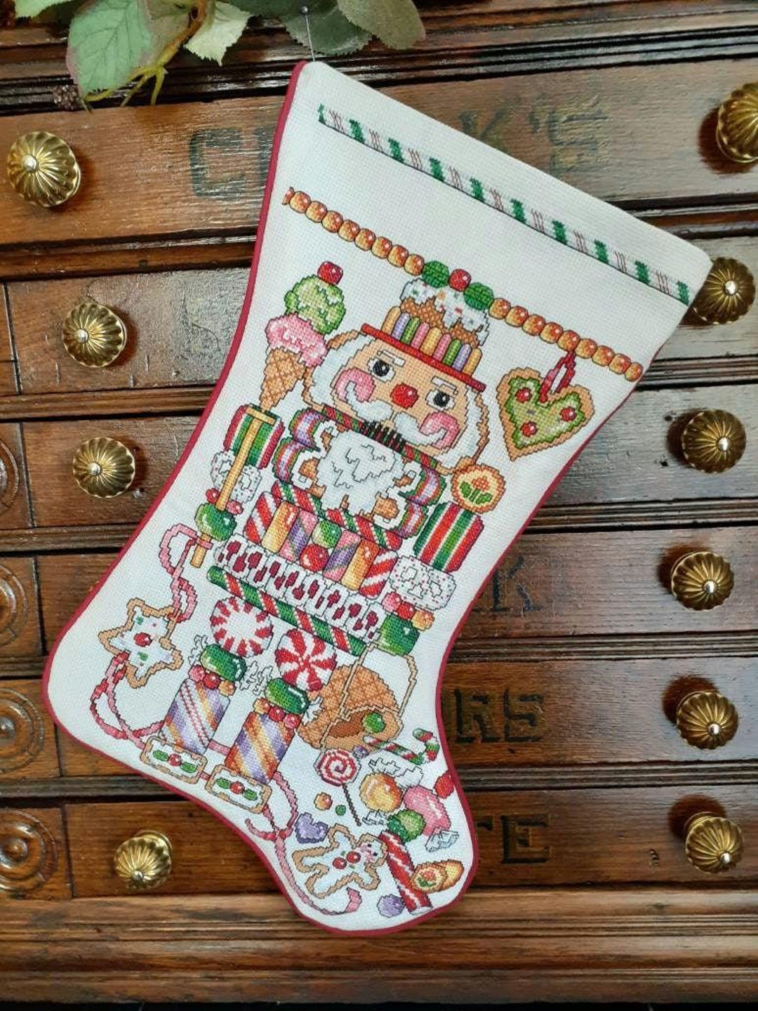 Nutcracker Christmas Stocking. Counted Cross Stitch Heirloom Hand-made ...