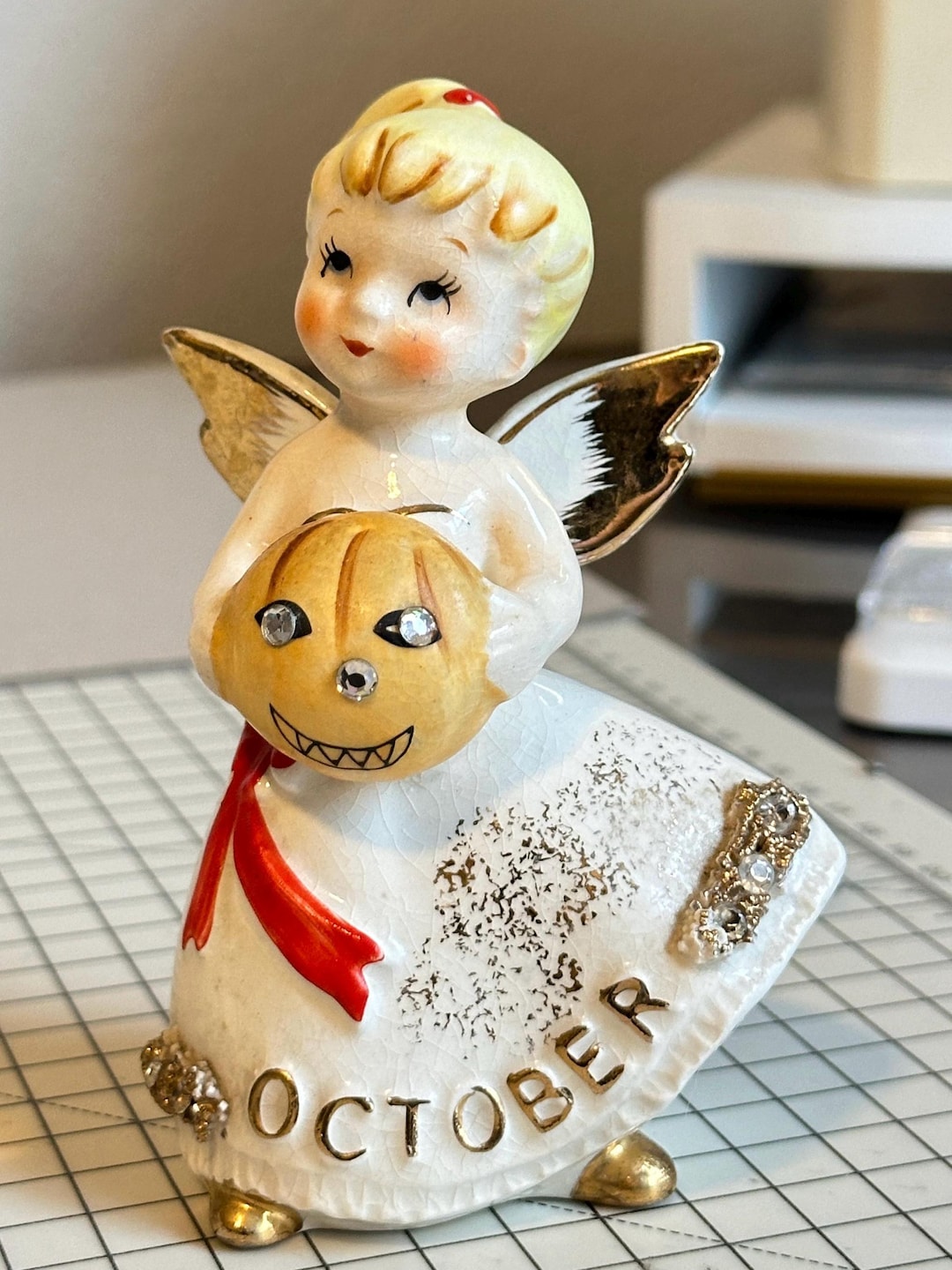Lefton 1957 OCTOBER Angel With Pumpkin: Signed, #1987J. MID CENTURY ...