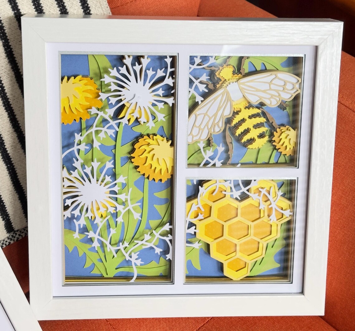 Bumble Bee **FINISHED** 3D Shadow Box; 9x9, Cardstock Papercrafting - Etsy