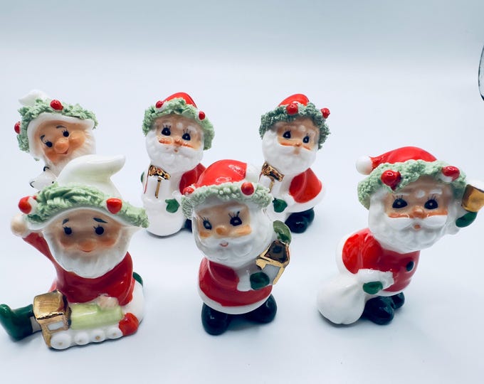 NAPCO Porcelain Miniature Santa Claus and Elves: 1950s Era, Bone China ...