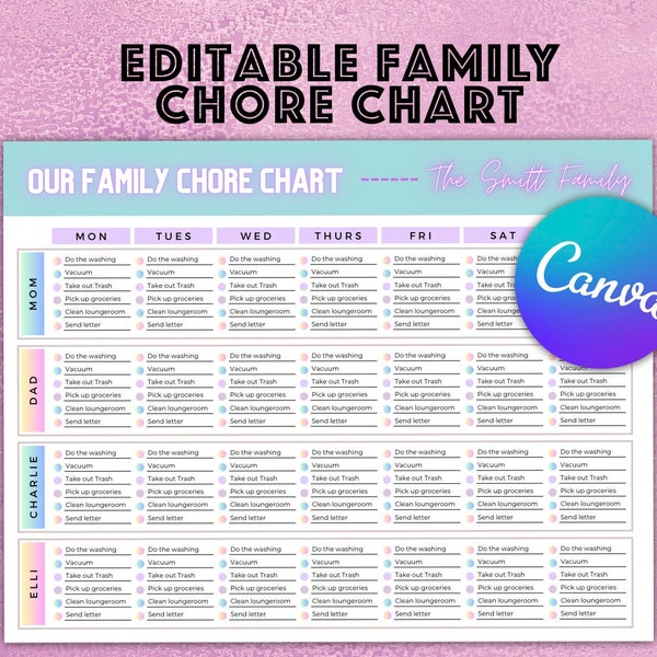 Editable Rainbow Chore Chart for Kids Routine Chart Kids Responsibility ...