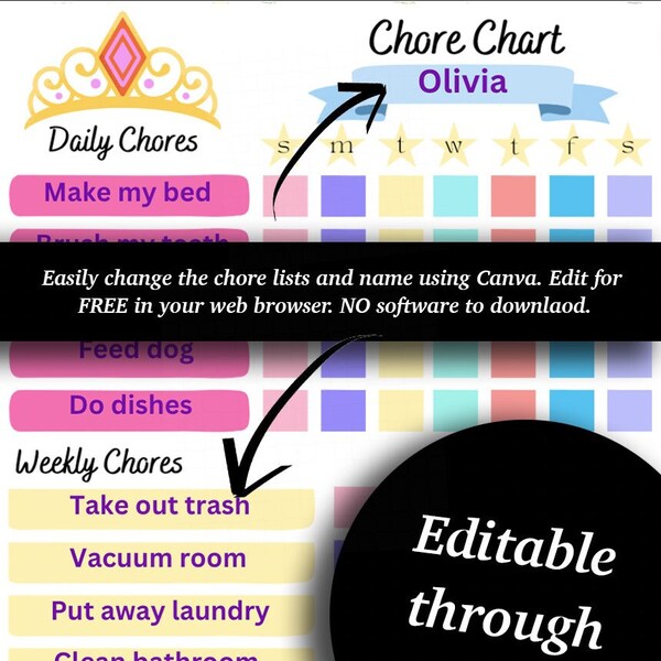 Princess Chore Chart - Etsy