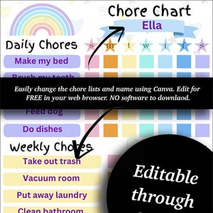 Editable Rainbow Chore Chart for Kids Routine Chart Kids Responsibility ...