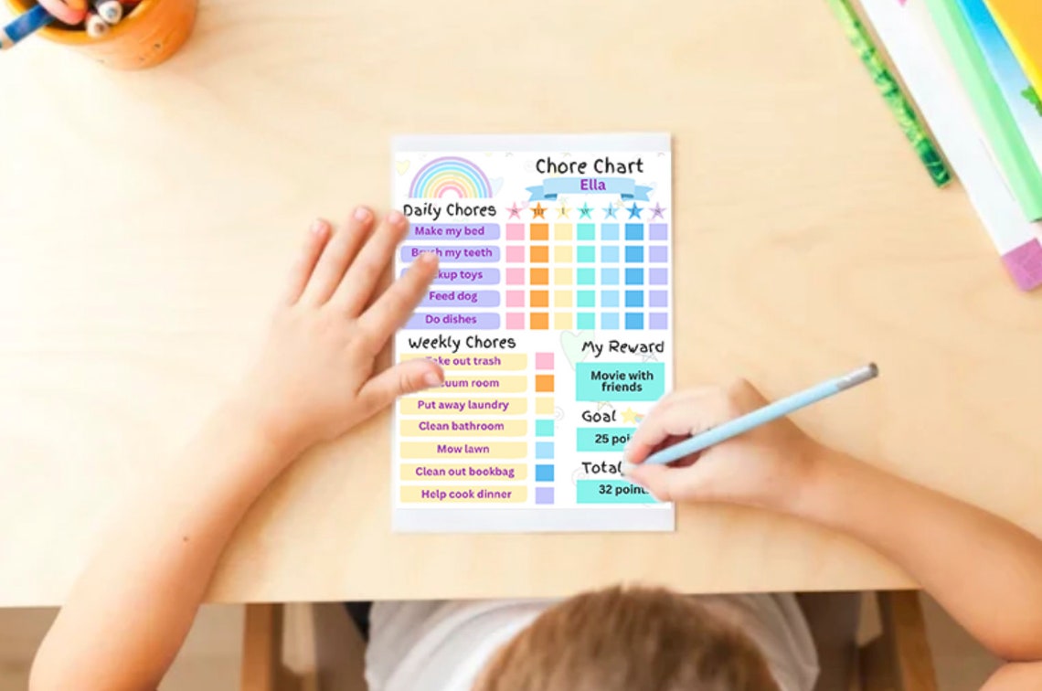 Editable Rainbow Chore Chart for Kids Routine Chart Kids Responsibility ...