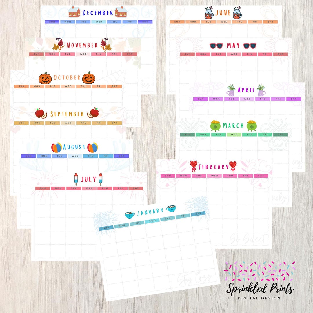 Colorful Undated Printable Calendar - Etsy