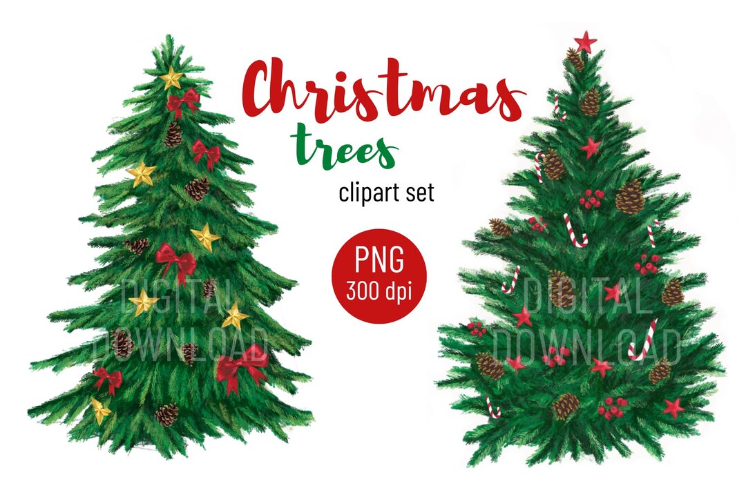 Christmas Tree Clipart Set: Holiday PNG Illustrations (digital Download ...