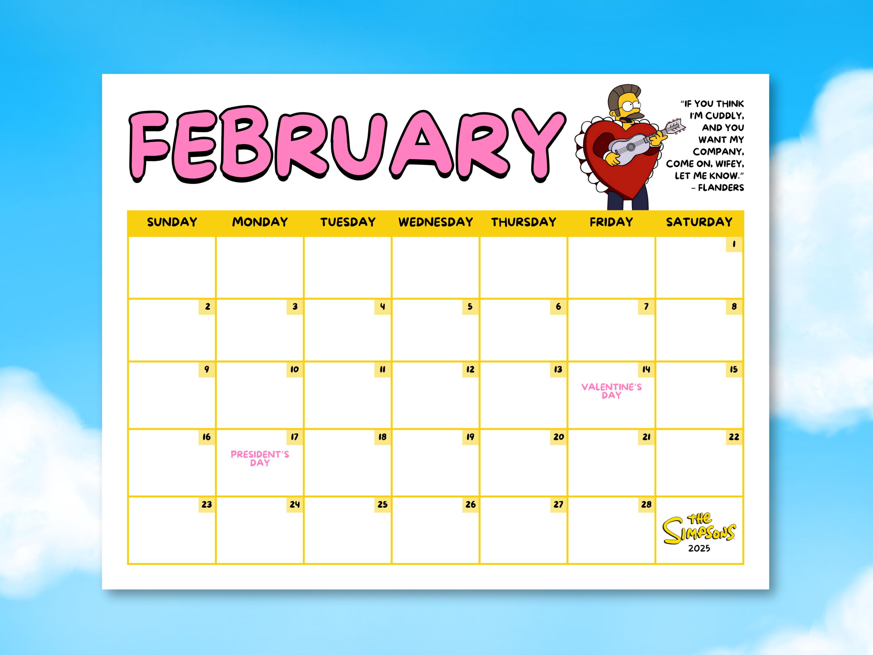 2025 Simpsons-themed Printable Calendar – Instant Download | Printable ...