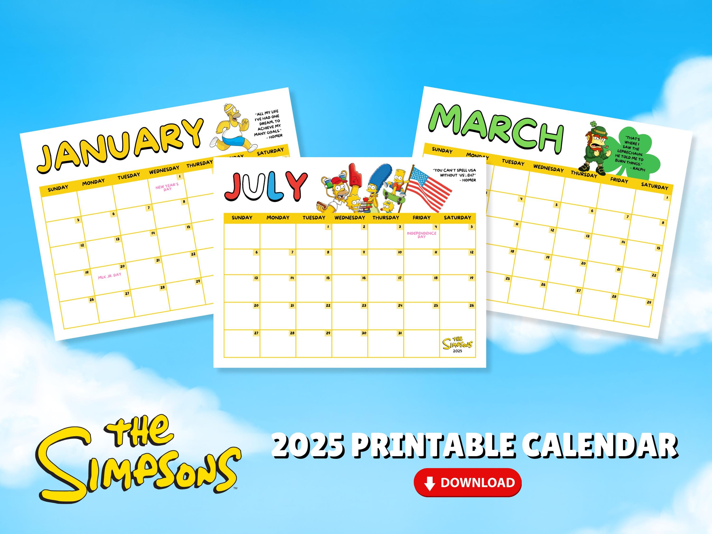 2025 Simpsons-themed Printable Calendar – Instant Download | Printable ...