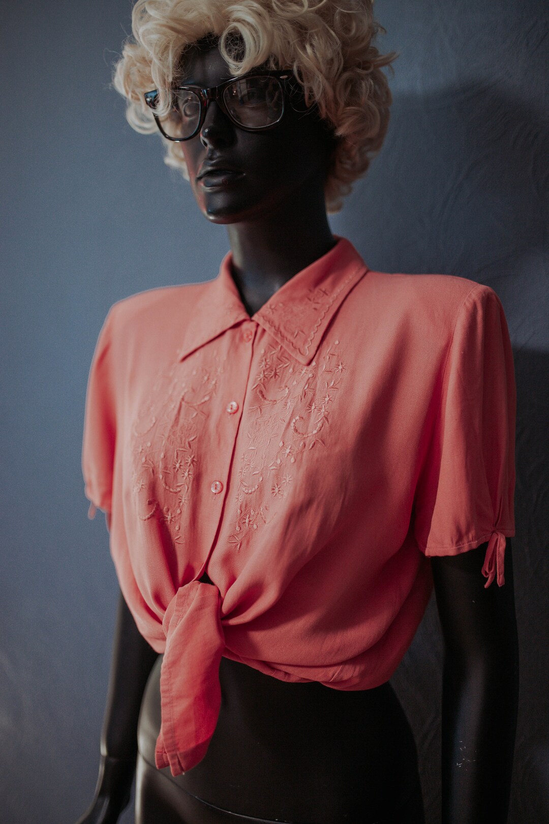 Vintage Blouse / Embroidered Blouse / Peach Color Blouse / Collared ...