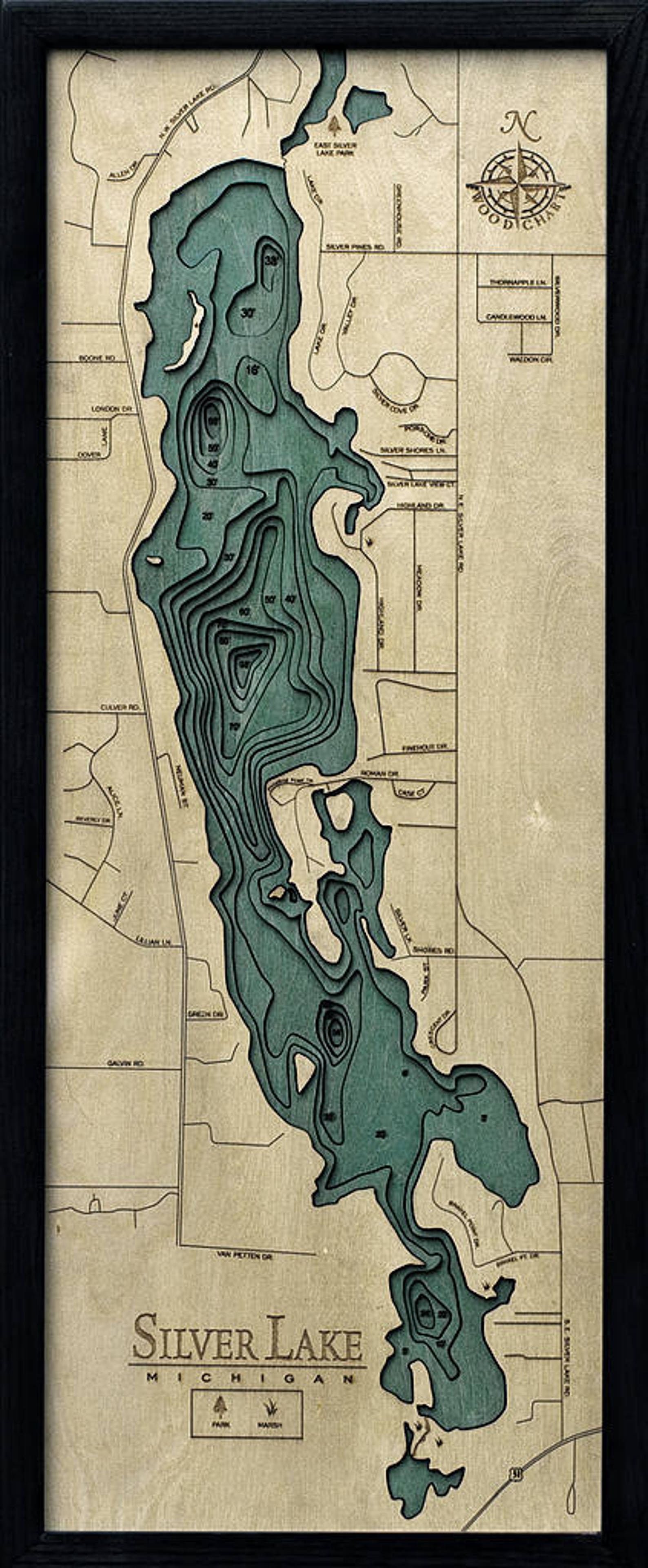 Silver Lake, Michigan Wood Carved Topographic Depth Chart / Map - Etsy