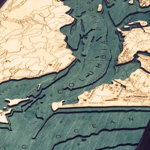 Columbia River Mouth, OR Wood Carved Topographic Depth Chart / Map ...