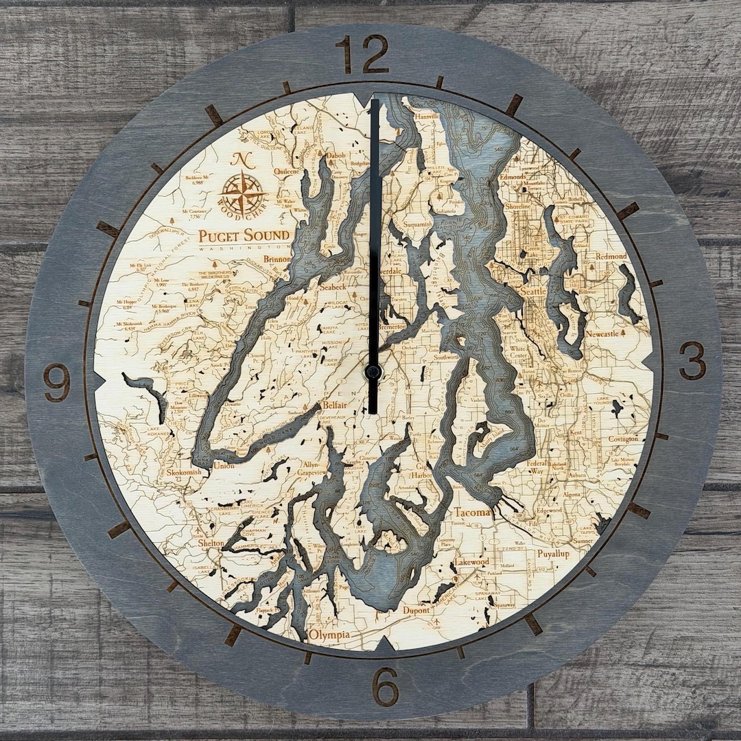 Puget Sound Wood Carved Topographic Clock - Etsy
