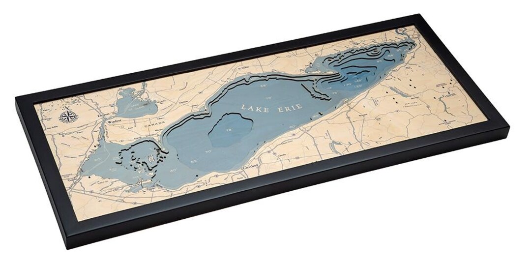 Lake Erie Uv-printed Wood Carved Topographical Depth Chart / Map - Etsy