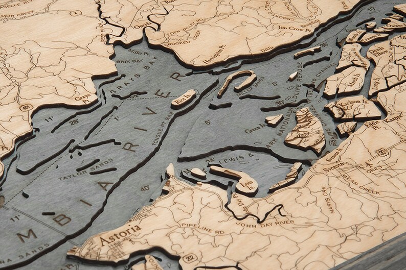 Columbia River Mouth, OR Wood Carved Topographic Depth Chart / Map ...