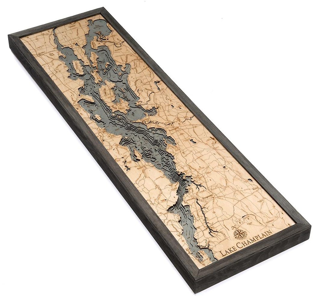 Lake Champlain Wood Carved Topographic Depth Chart / Map - 3 Frame ...