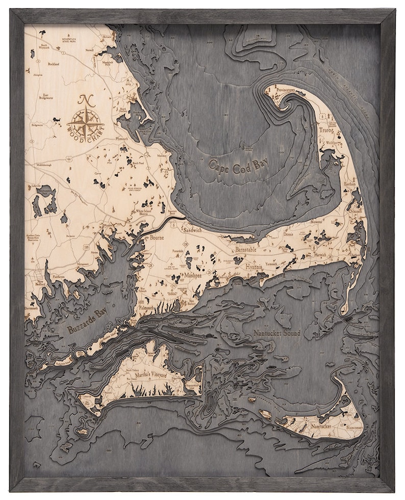 Cape Cod Wood Carved Topographic Depth Chart - Brown - Etsy