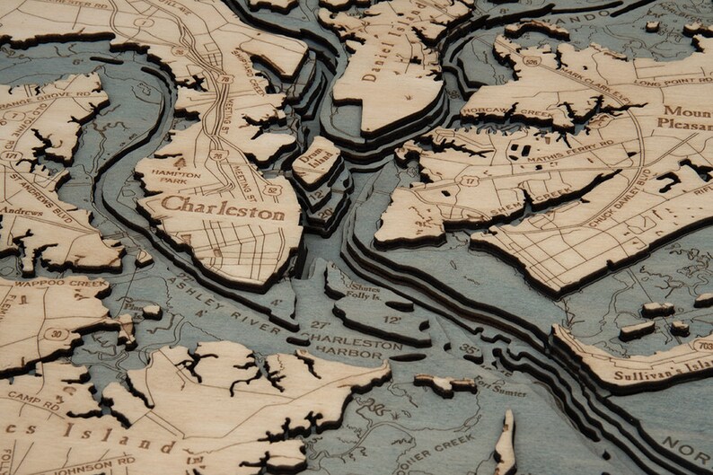 Charleston Wood Carved Topographic Depth Chart / Map - Etsy