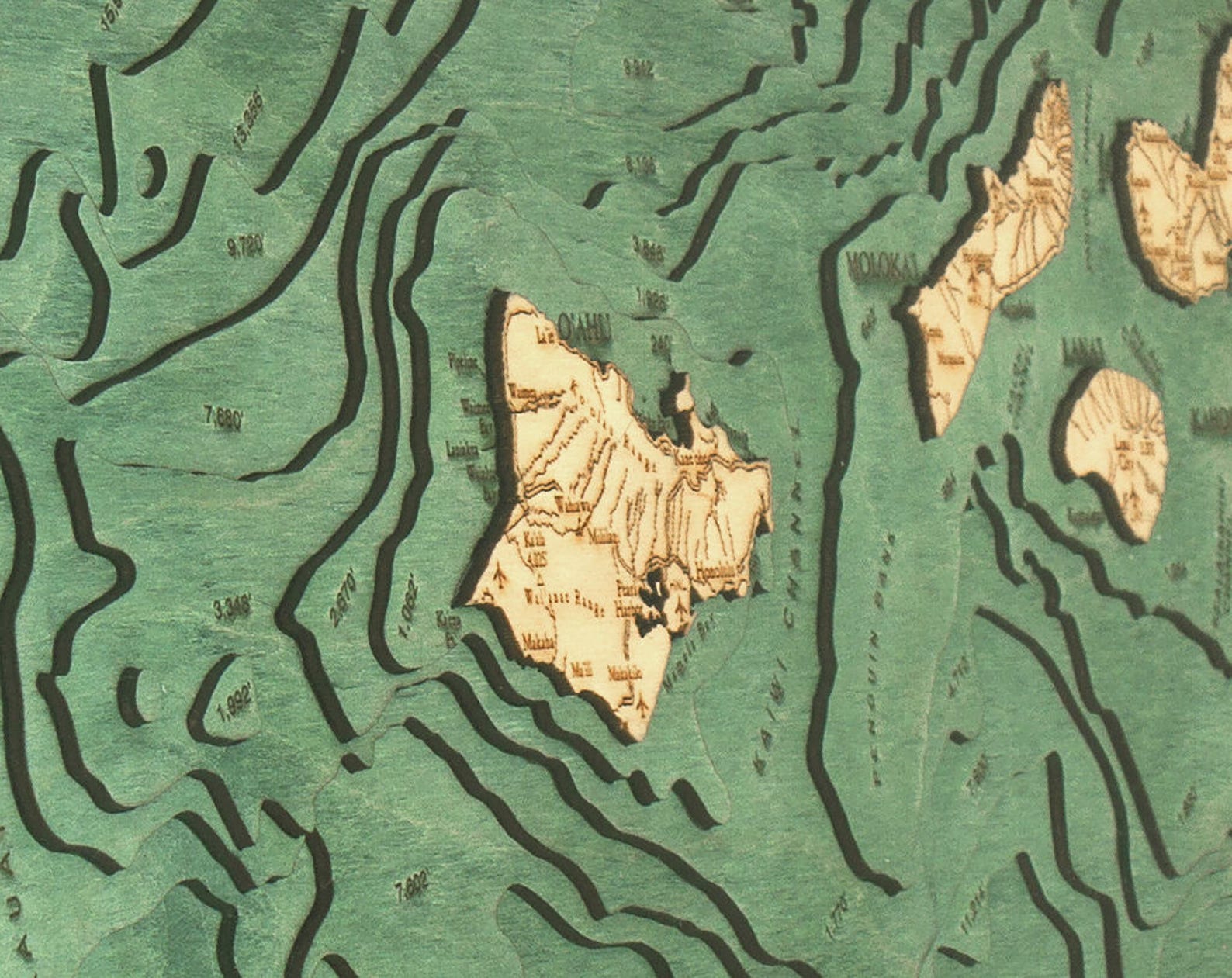 Hawaiian Islands Wood Carved Topographic Depth Chart / Map - Etsy