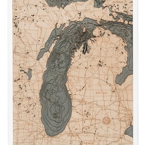 Lake Michigan Wood Carved Topographic Depth Chart / Map - Etsy