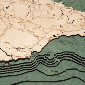 Puerto Rico Wood Carved Topographic Depth Chart / Map - Etsy