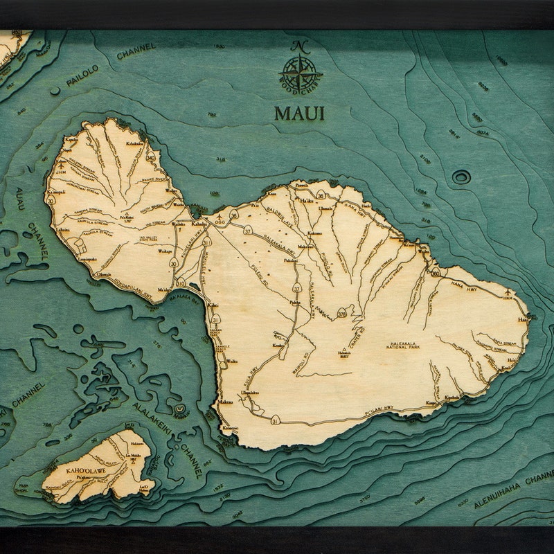 Topographic Map of Maui - Etsy