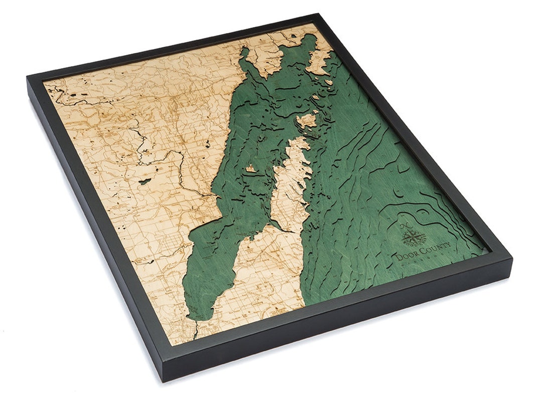 Door County Wood Carved Topographic Depth Chart / Map - Etsy