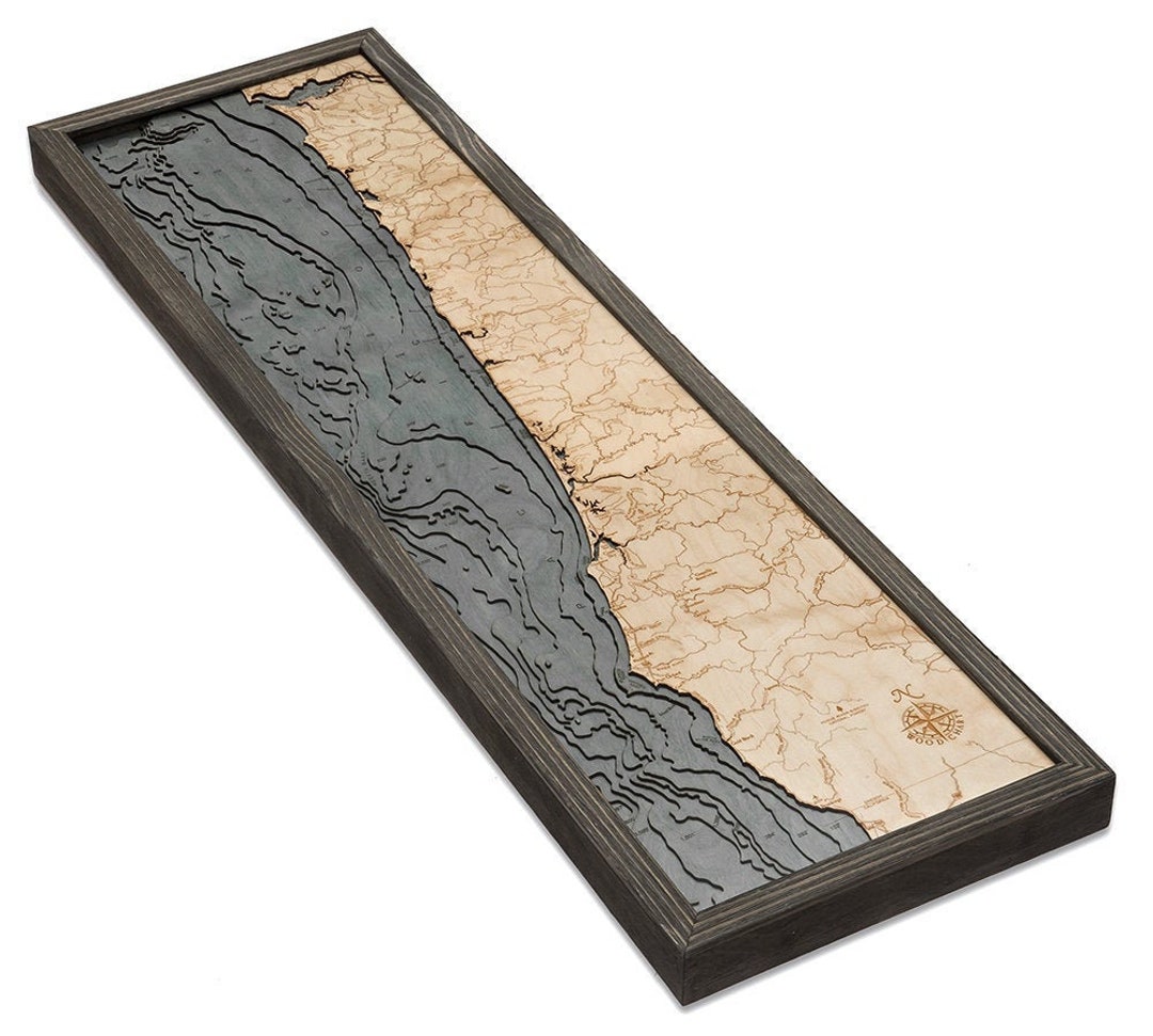 Oregon Coast Wood Map – 3D Topographic Depth Chart, Laser-cut Nautical ...
