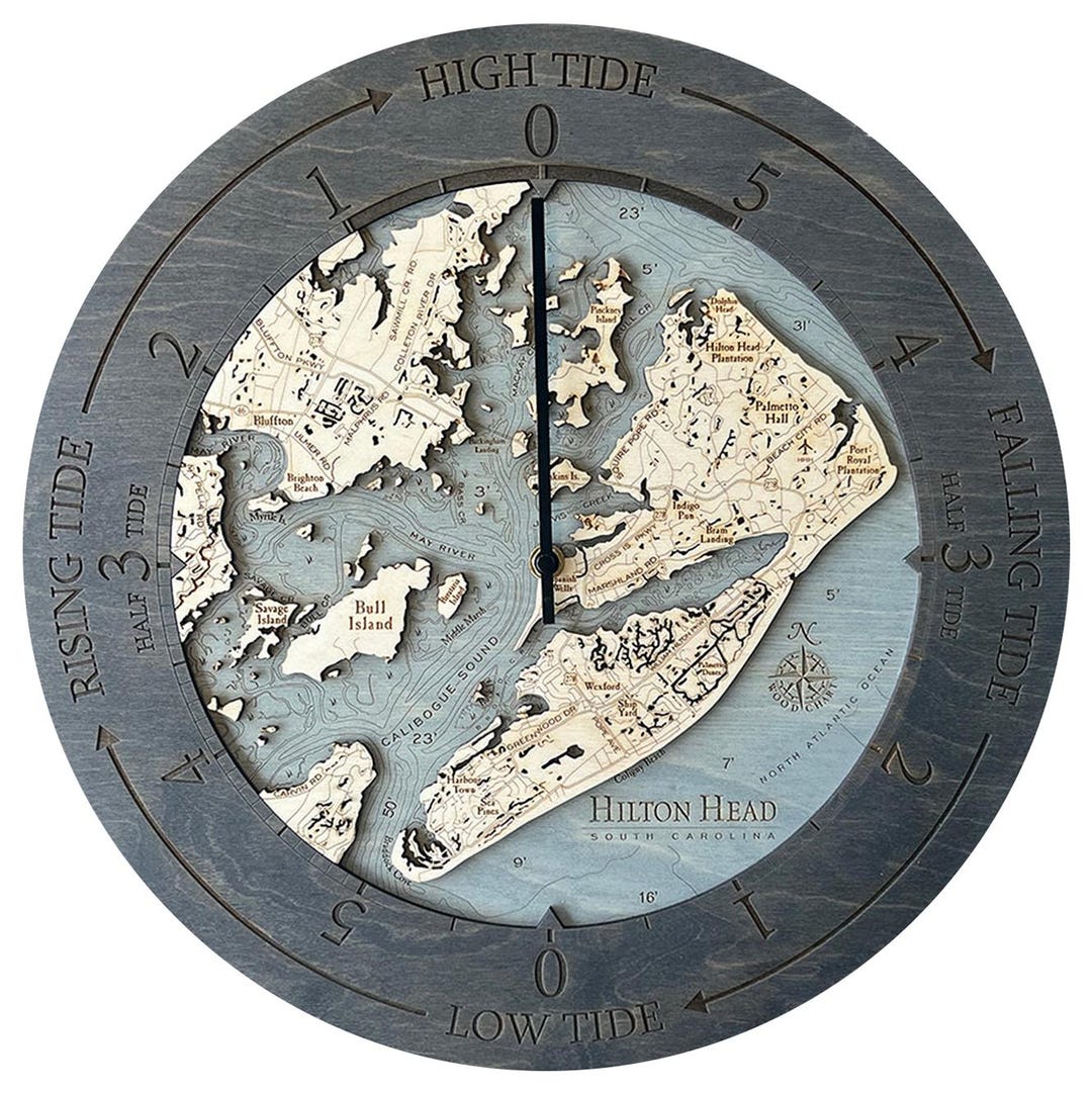 Hilton Head Clock Wood Carved Topographic Clock - Etsy