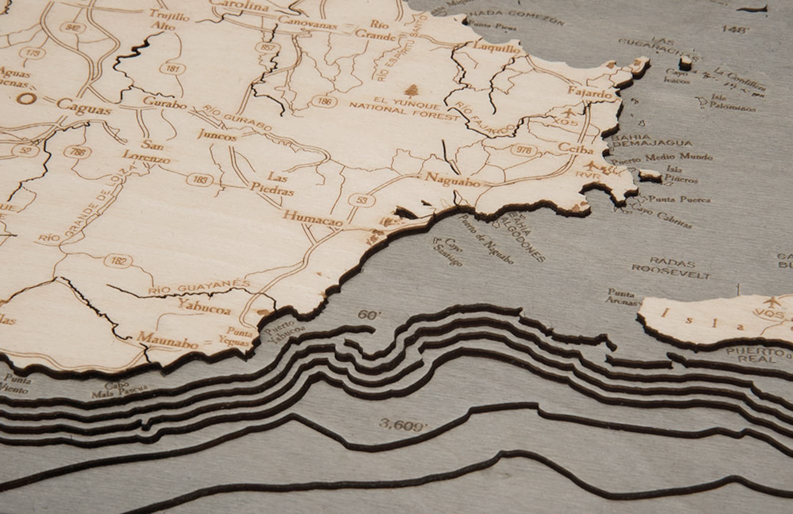 Puerto Rico Wood Carved Topographic Depth Chart / Map - Etsy