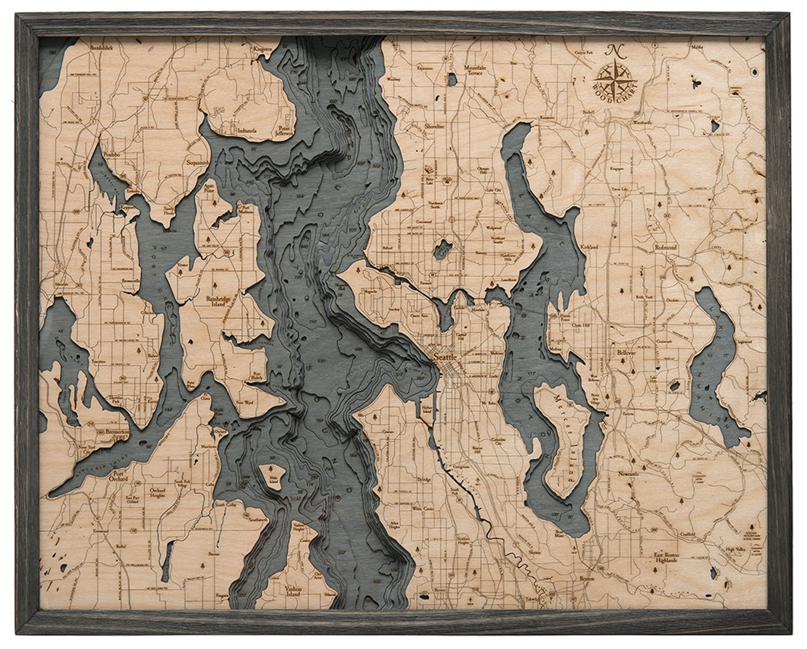 Seattle WA Wood Carved Topographical Map | Etsy