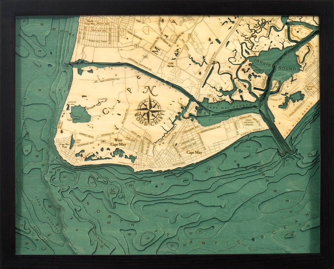 Cape May, New Jersey Wood Carved Topographic Depth Chart / Map - Etsy