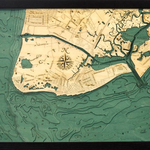 Cape May New Jersey Wood Carved Topographic Depth Chart / Map - Etsy