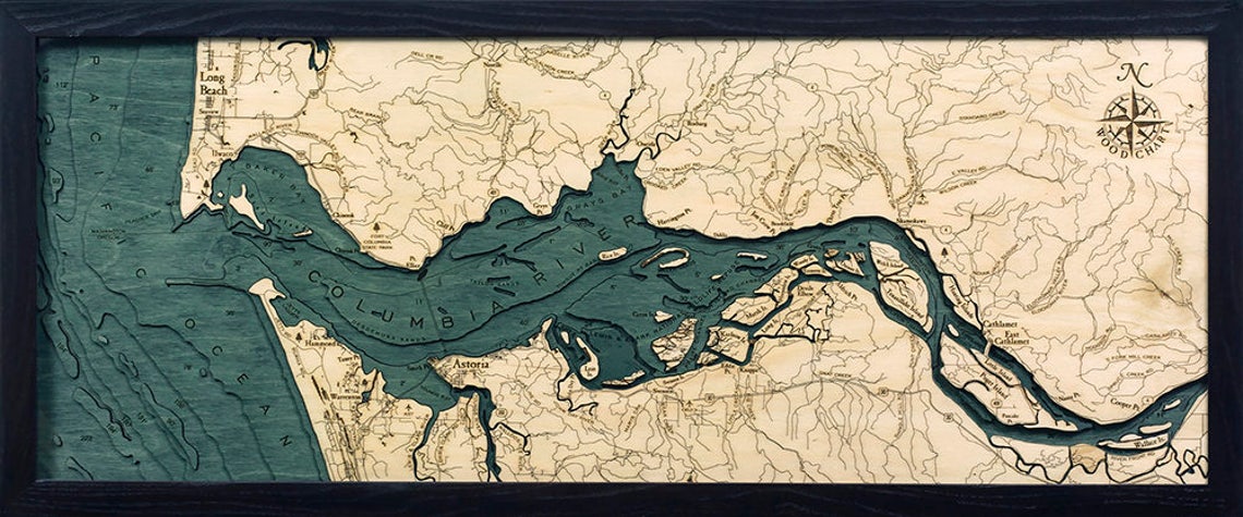 Columbia River Mouth OR Wood Carved Topographic Depth Chart / - Etsy