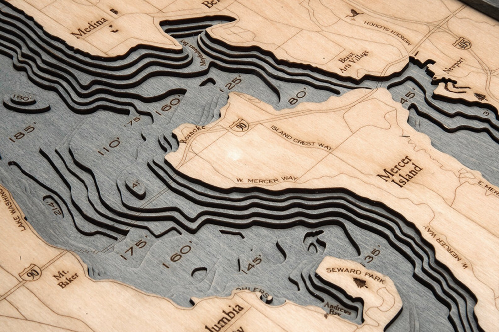Lake Washington Wood Carved Topographic Map - Etsy