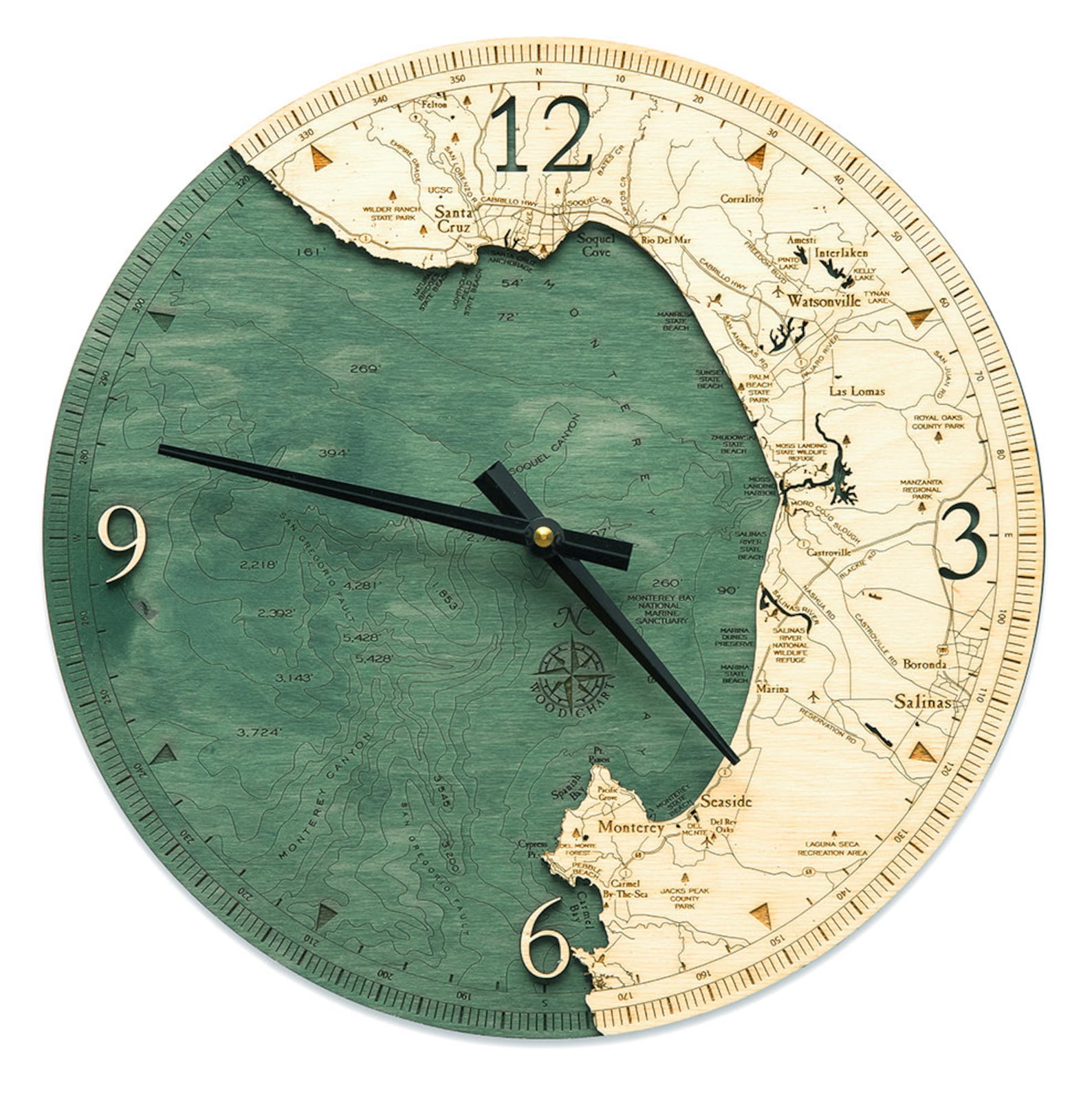 Monterey Bay Clock - Wood Carved Topographic Clock - Etsy