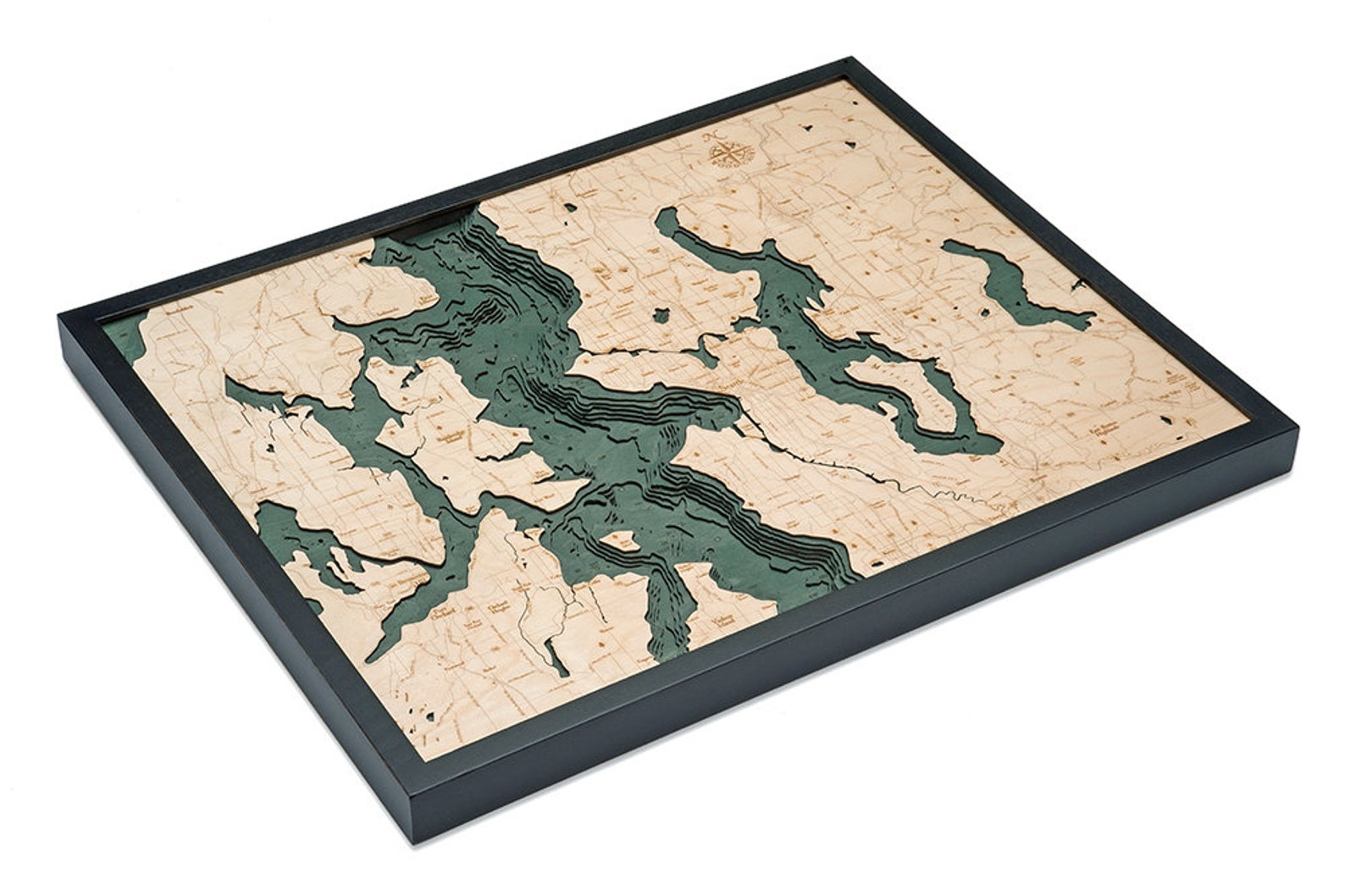 Seattle WA Wood Carved Topographical Map Gray Frame | Etsy
